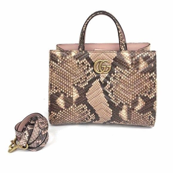 Gucci | Bags | Gucci Marmont 2way Bag Python Leather Pink Beige | Poshmark